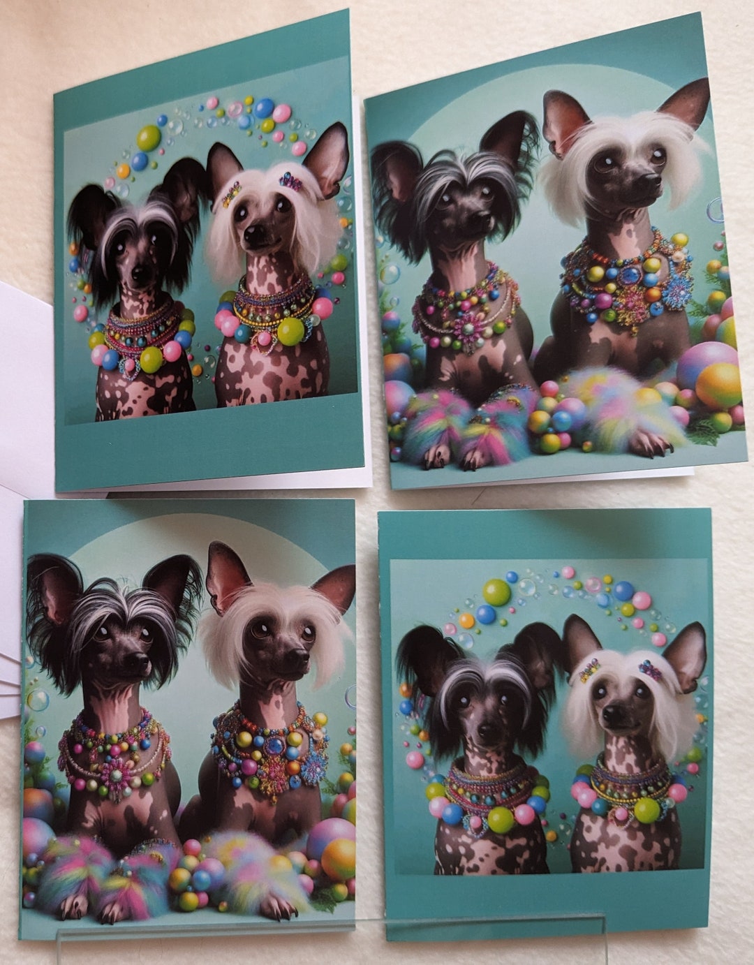 Chinese Crested Rainbow Bubbles and Baubles Note Cards Set of Four - Etsy