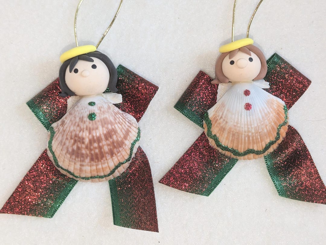 Scallop Shell Angel Ornaments, Set of Two - Etsy