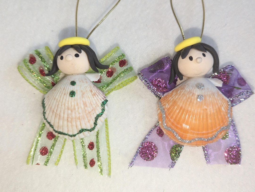 Scallop Shell Angel Ornaments, Set of Two - Etsy