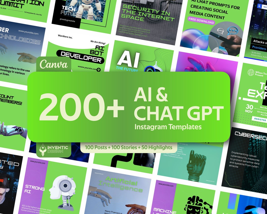 AI & Chat GPT Instagram Template Canva Editable Posts and Stories ...