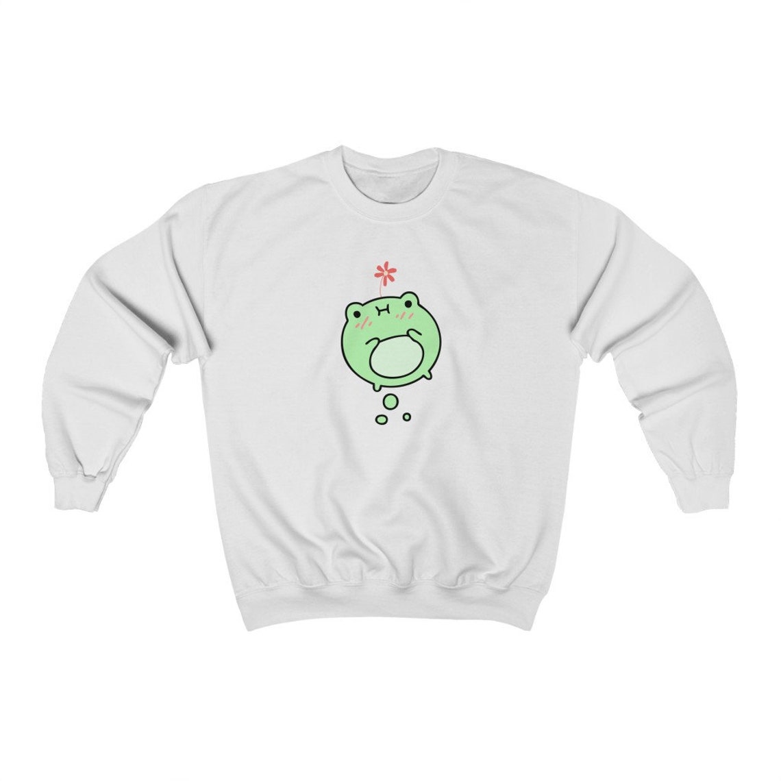 Cute Frog Sweatshirt Kawaii Frog With Flower Shirt Frog Etsy