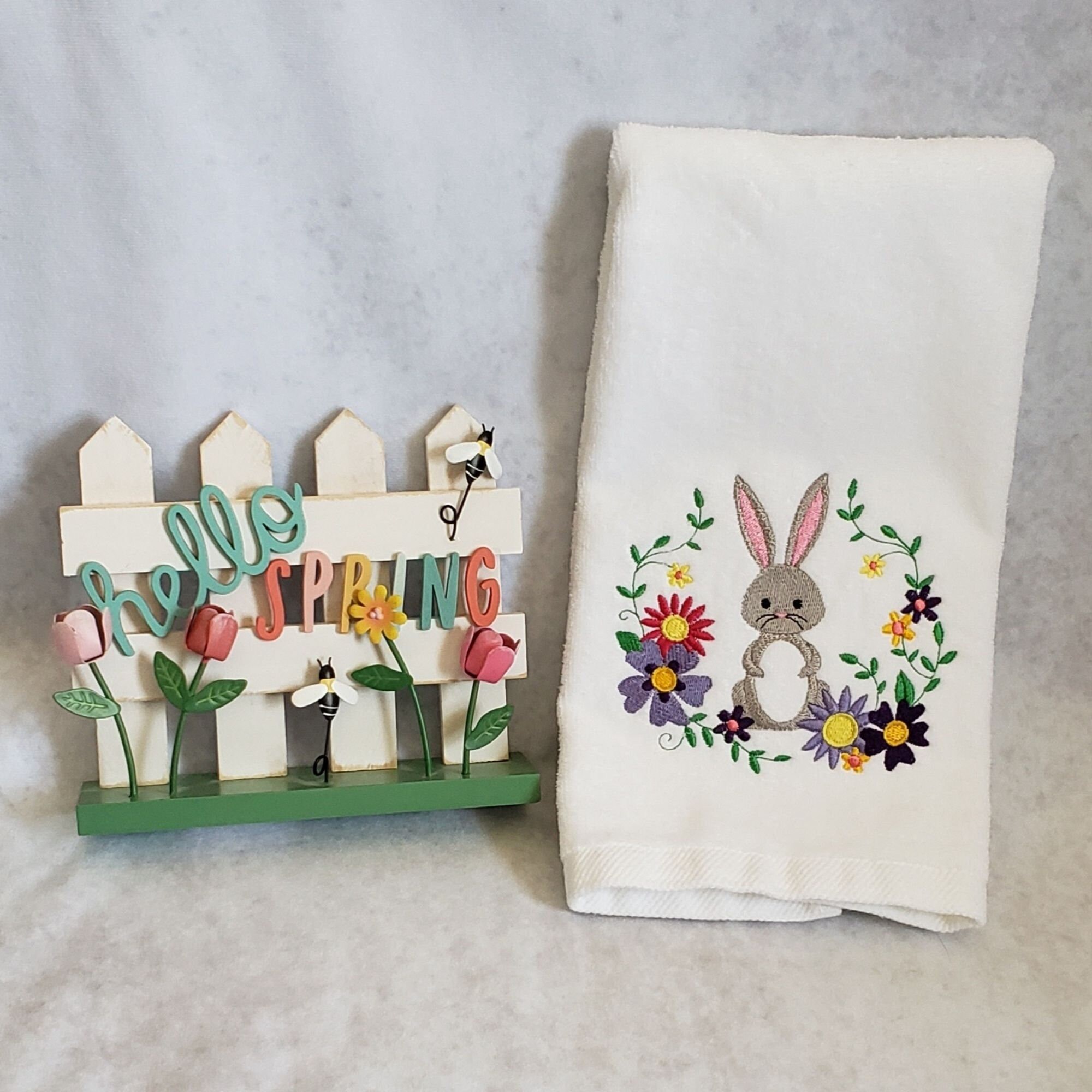 Spring Bunny Custom Embroidered Hand Towel - Holiday Hand Towels - Hand ...