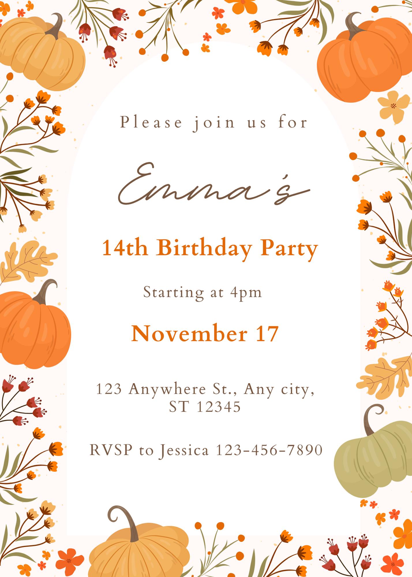 Fall Birthday Invitation digital - Etsy