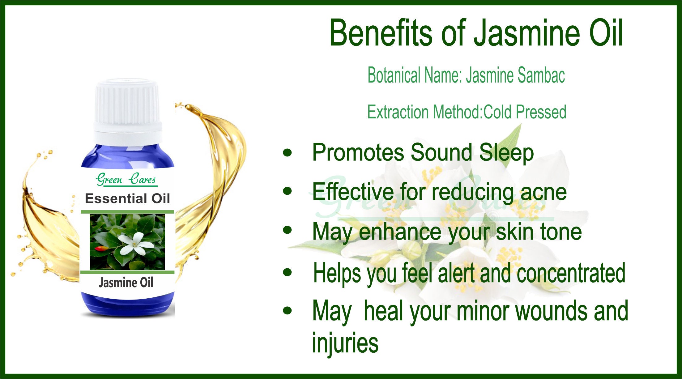 100% Pure & Natural JASMINE OIL by Green Care’s - Etsy