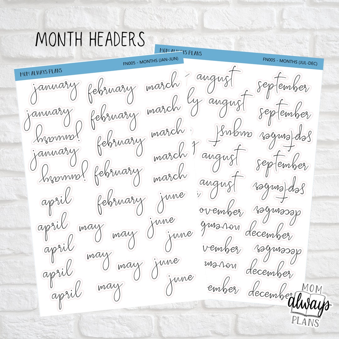 Month Headers - Full Year - Bullet Journal, Always Fully Booked, Happy ...