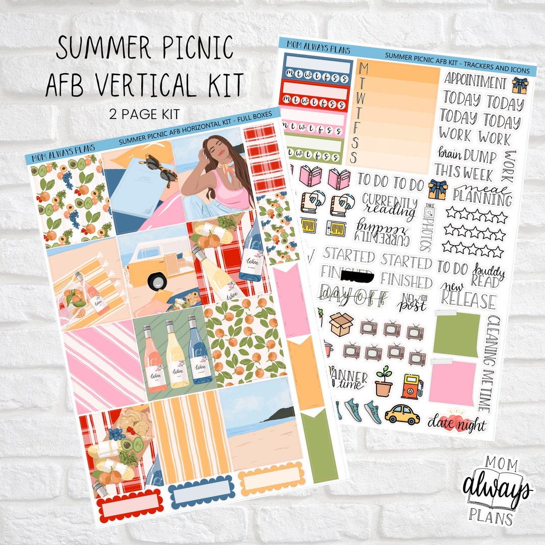 NEW LAYOUT *** Summer Picnic - Vertical Weekly Kit - Planner Stickers ...