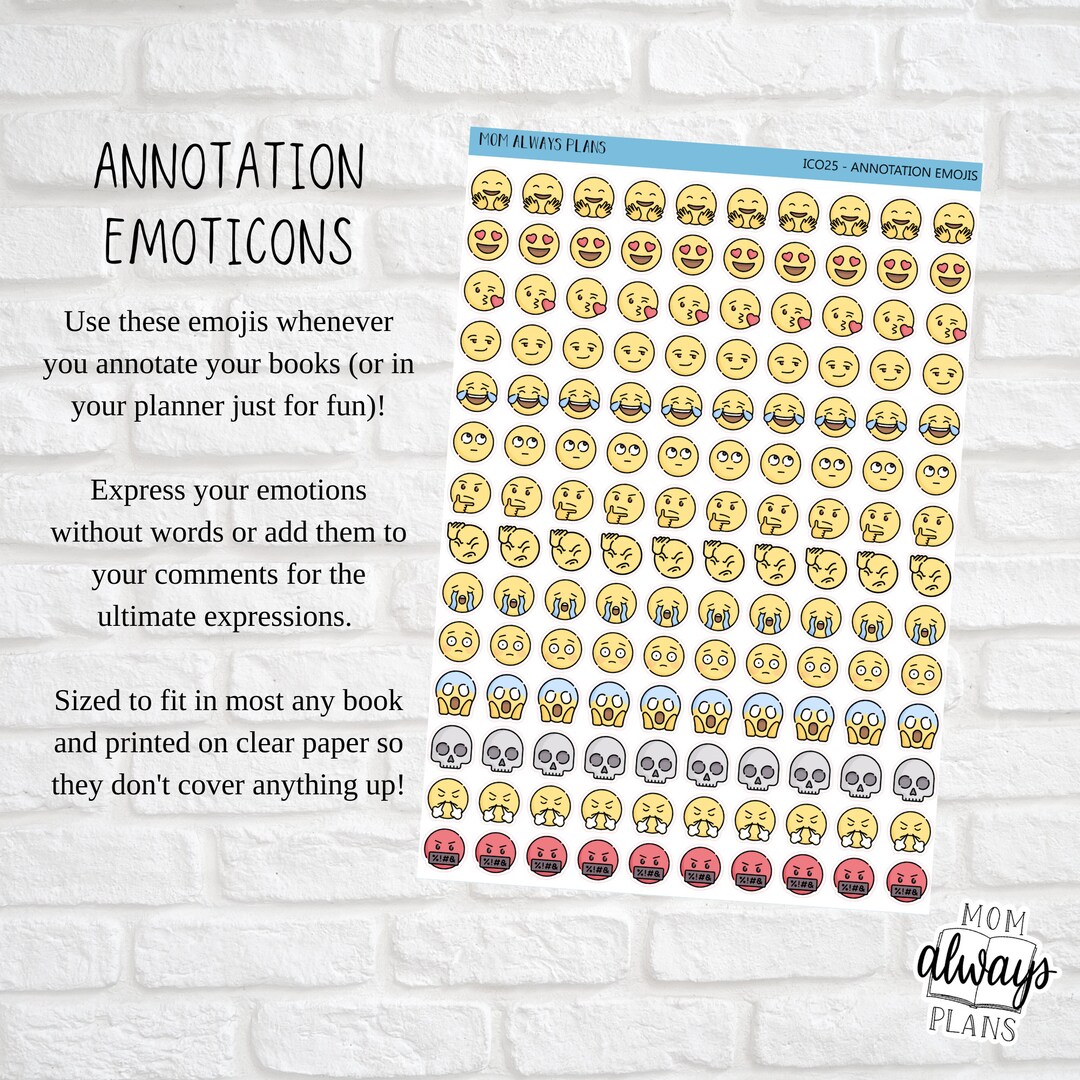 Reading Annotation Emoticons Smiley Stickers - Etsy
