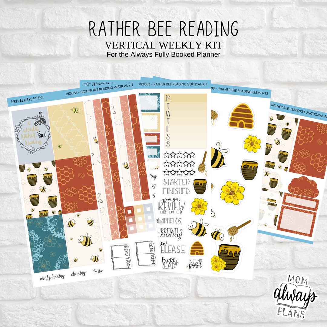 Rather Bee Reading - Vertical Weekly Kit - Planner Stickers (VK008) - Etsy