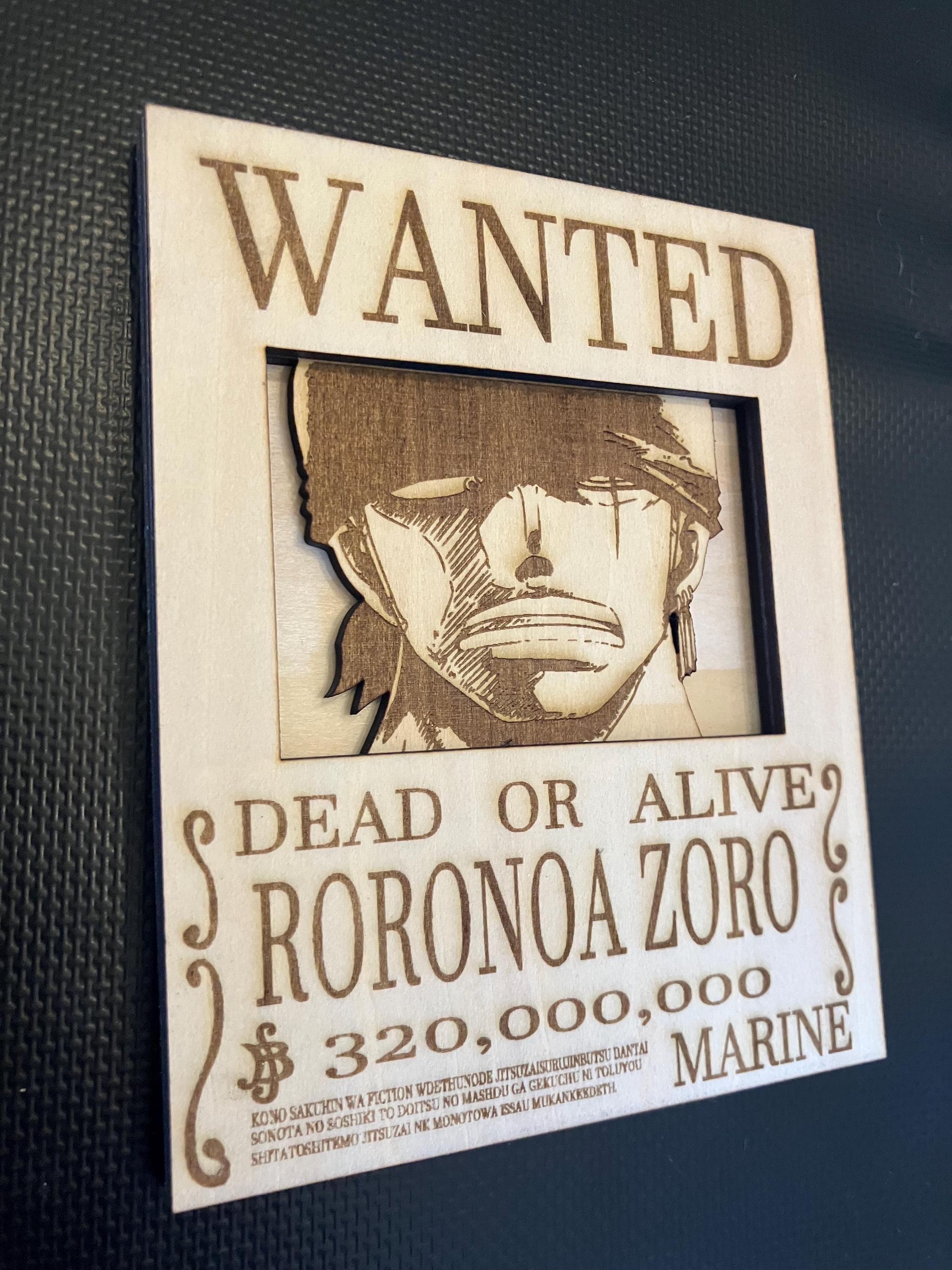 Roronoa Zoro 320,000,000 Bounty Poster 3D Picture Laser Engraved 4x5in ...