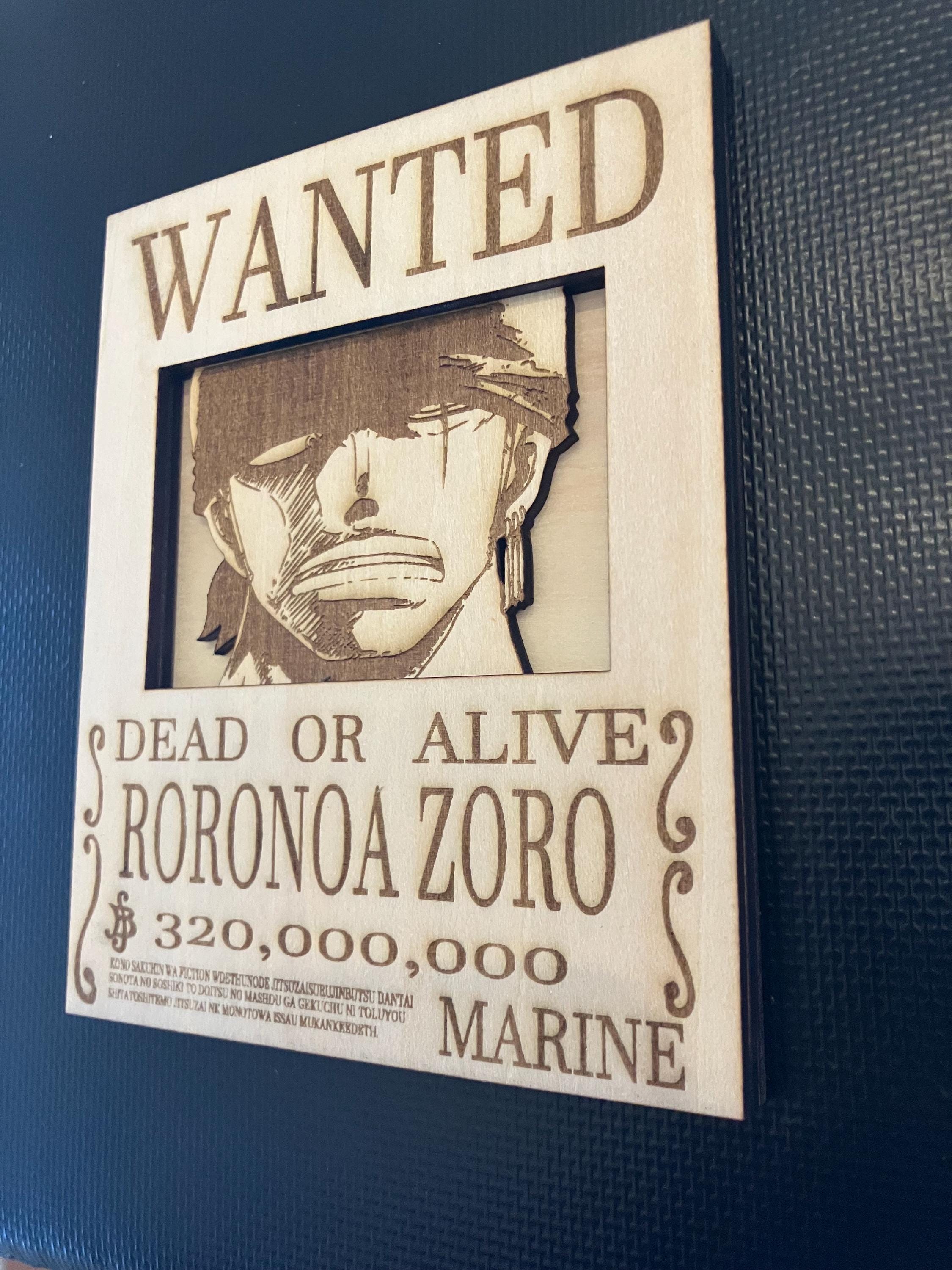 Roronoa Zoro 320,000,000 Bounty Poster 3D Picture Laser Engraved 4x5in ...