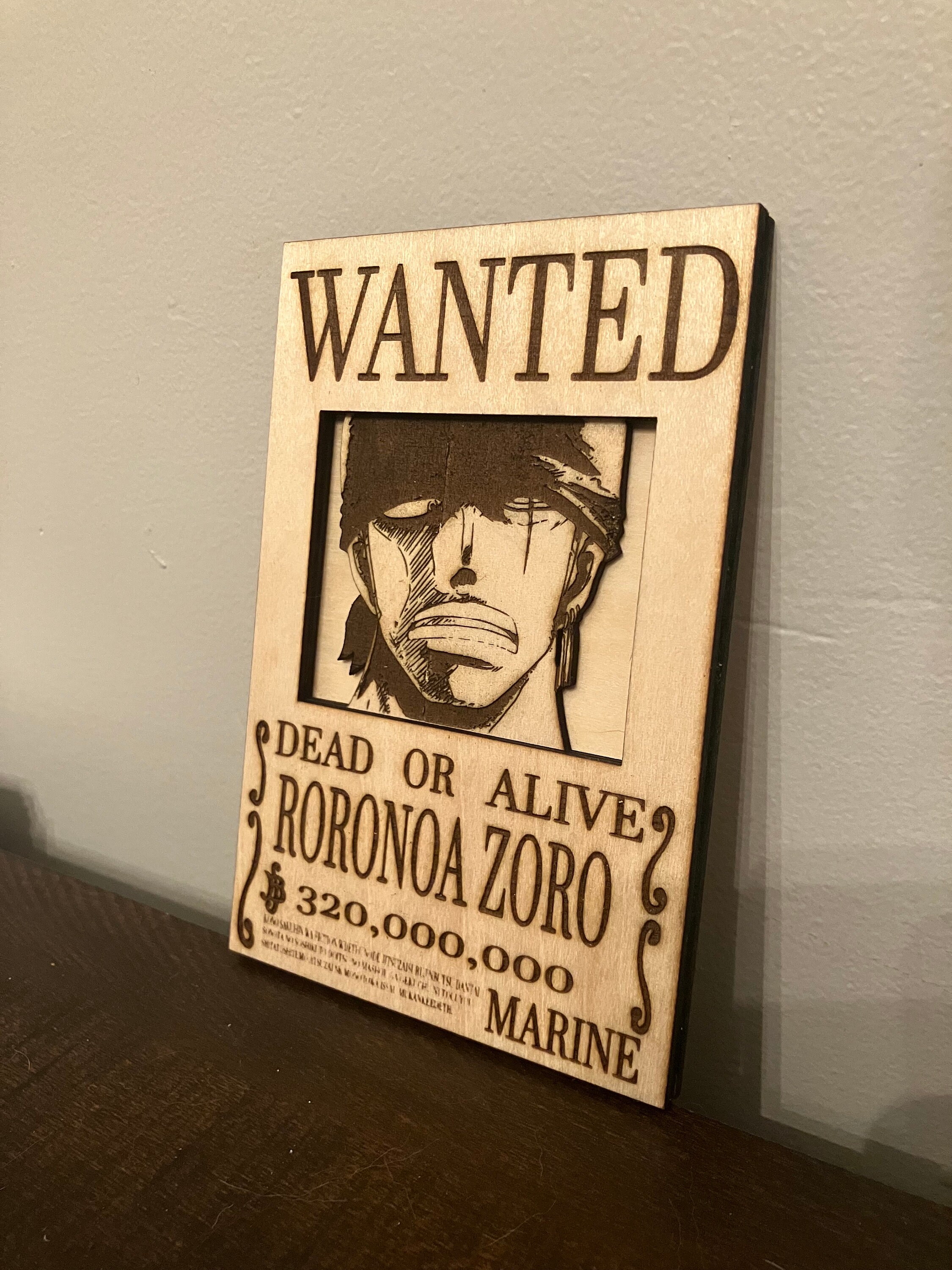 Roronoa Zoro 320,000,000 Bounty Poster 3D Picture Laser Engraved 4x6in ...