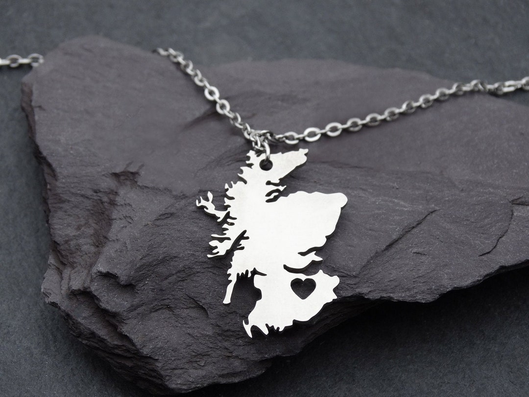 Scottish Map Heart Necklace | Scotland Charm Pendant | Stainless Steel ...