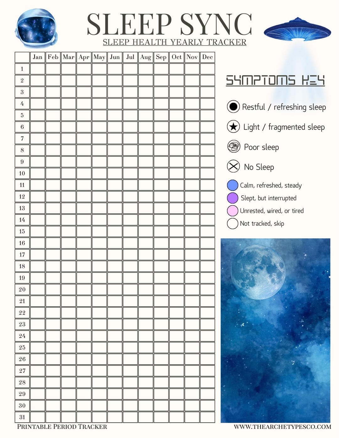 Sleep Cycle Sync: Printable Sleep Health Tracker | Yearly Symptom Log ...