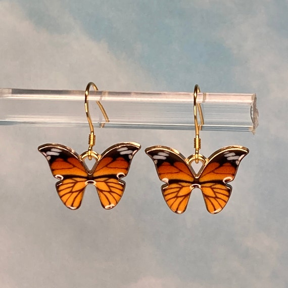 Monarch Butterfly Earrings 14K Gold-plated 925 Silver Wires - Etsy