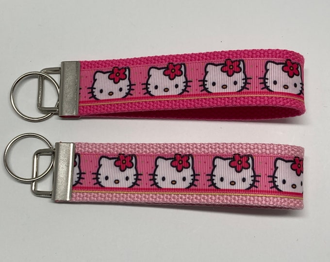 Pink Kitty Kitten With Flower Key Fob Wristlet Keychain Keyring - Etsy