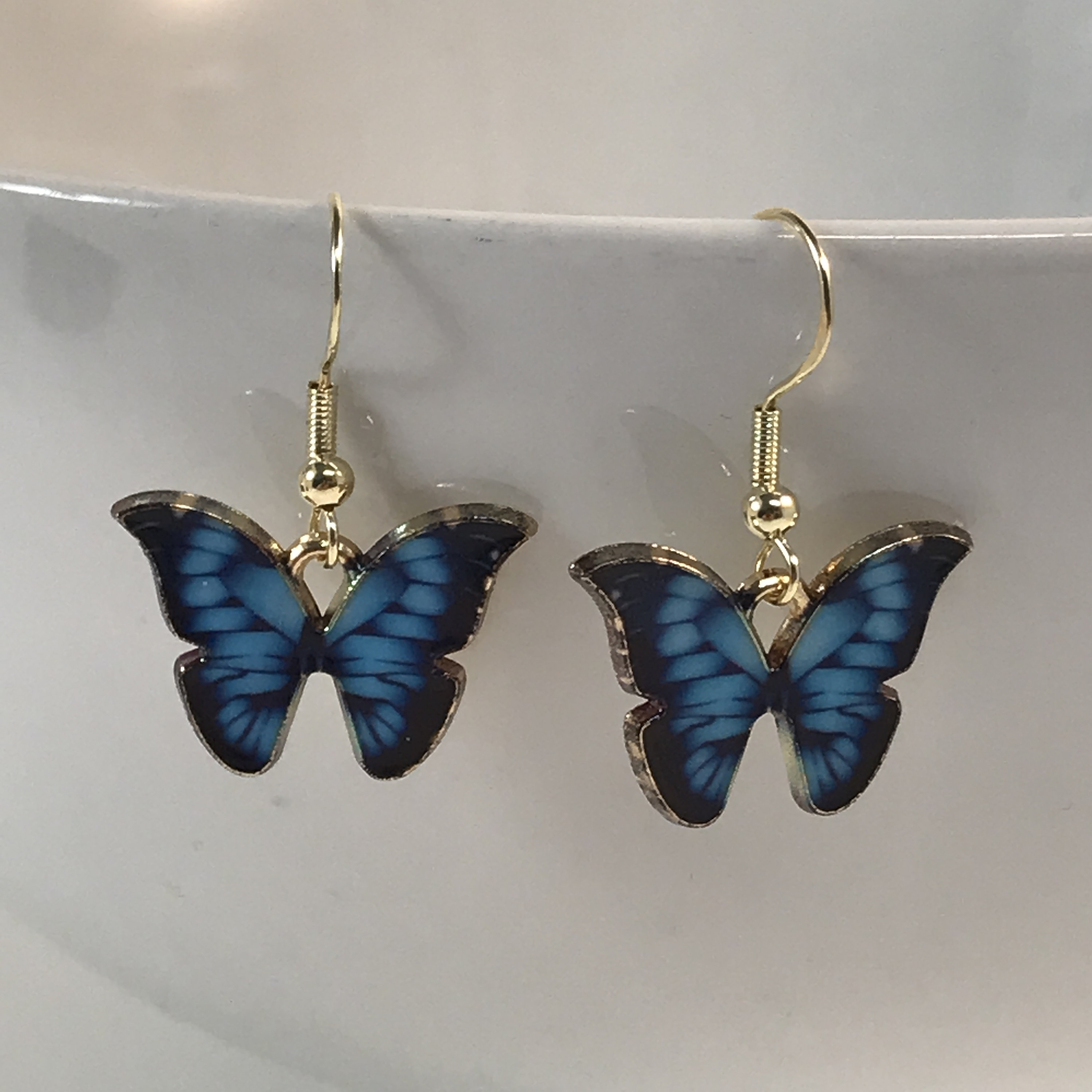 Blue Butterfly Earrings 14K Gold-plated 925 Silver Wires - Etsy
