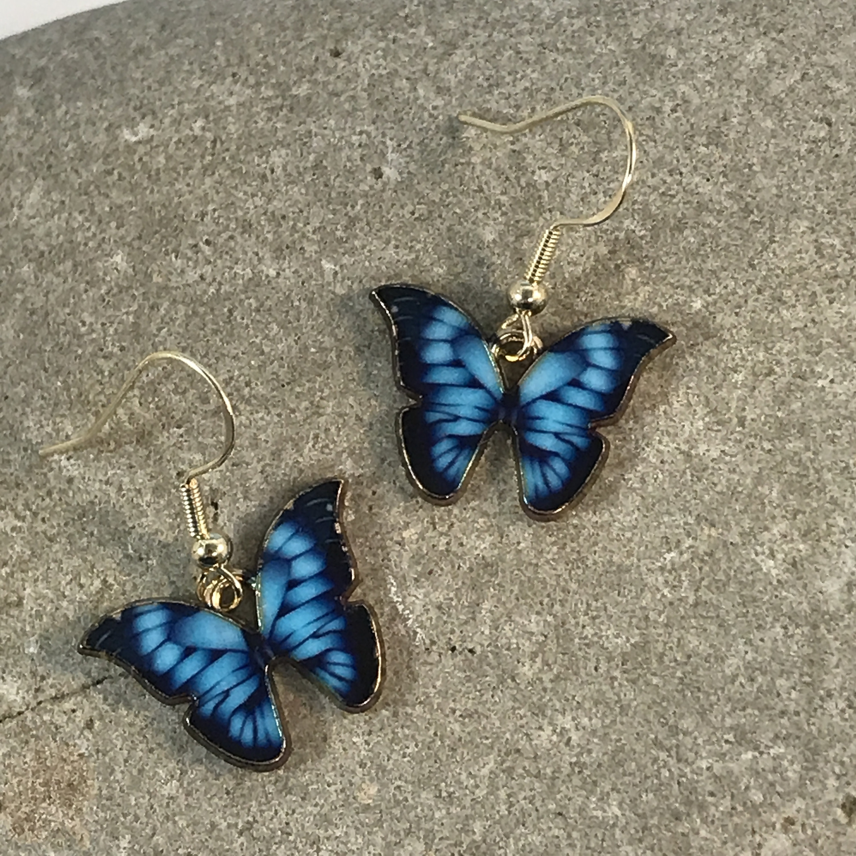 Blue Butterfly Earrings, 14K Gold-plated 925 Silver Wires, Mothers Day ...