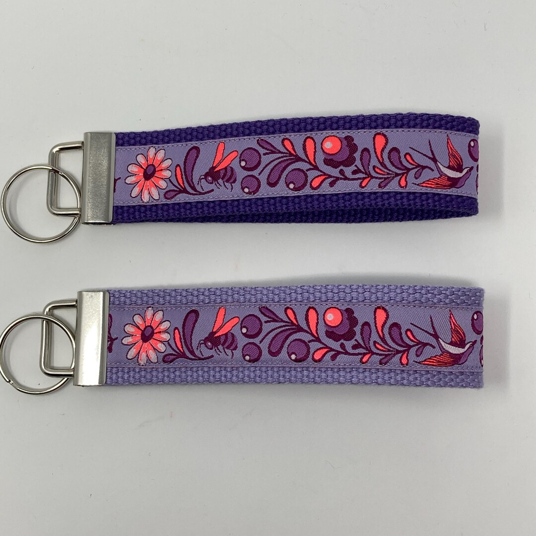 Purple Berries, Birds and Bees Key Fob Wristlet Keychain Keyring, Tula ...