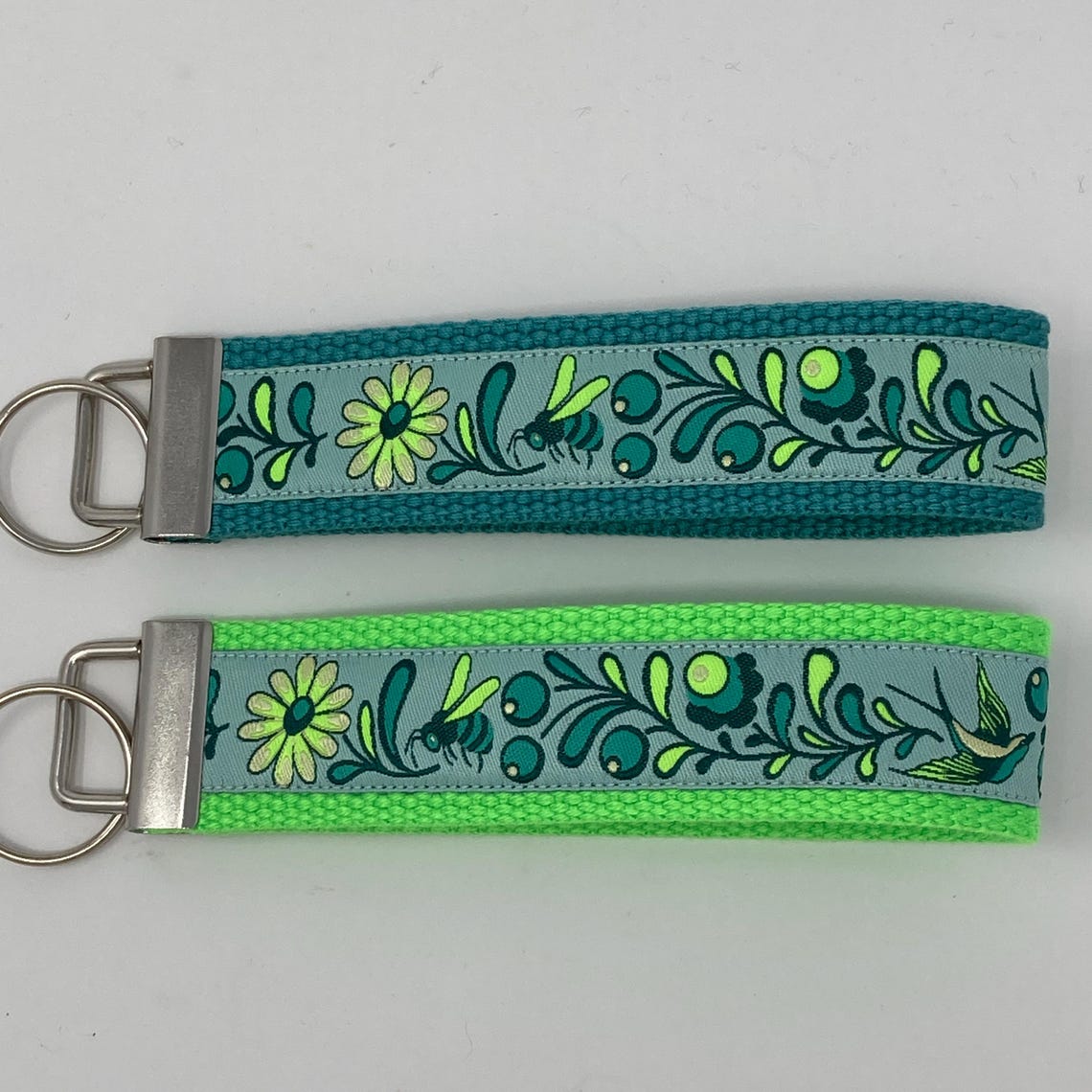Teal Berries, Birds and Bees Key Fob Wristlet Keychain Keyring, Tula ...