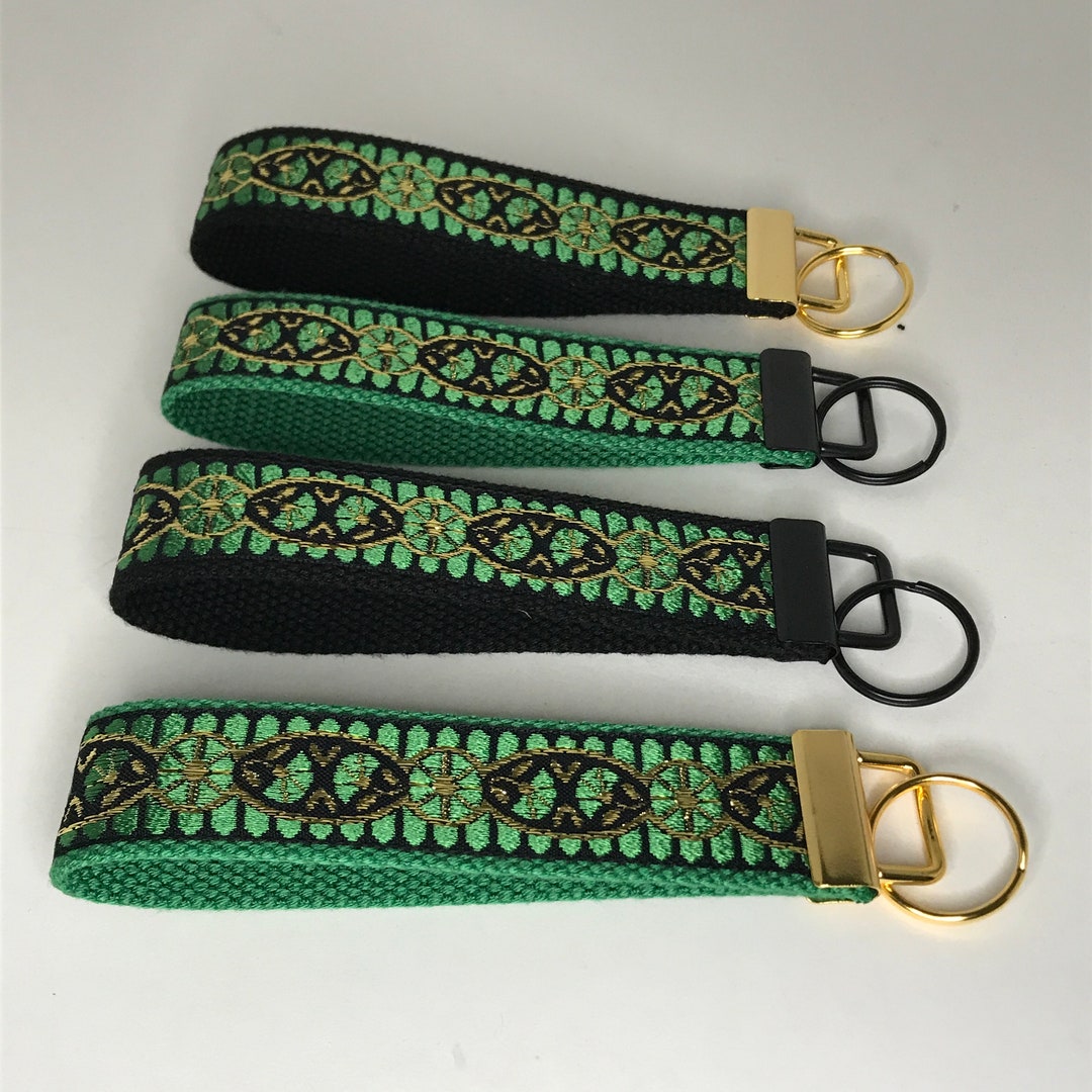 Metallic Embroidered Jacquard Ribbon Key Fob Wristlet Keychain Keyring ...