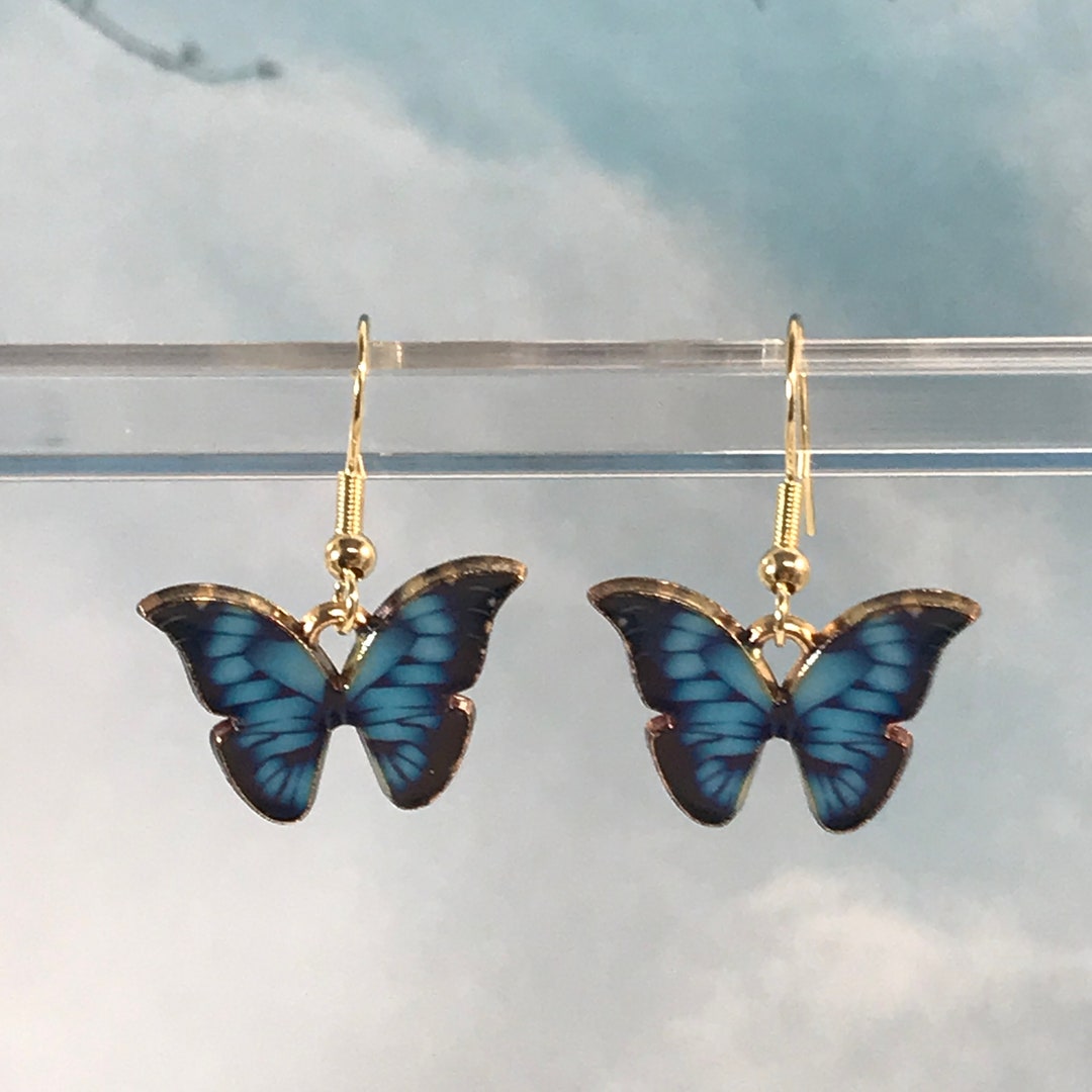 Blue Butterfly Earrings, 14K Gold-plated 925 Silver Wires, Mothers Day ...