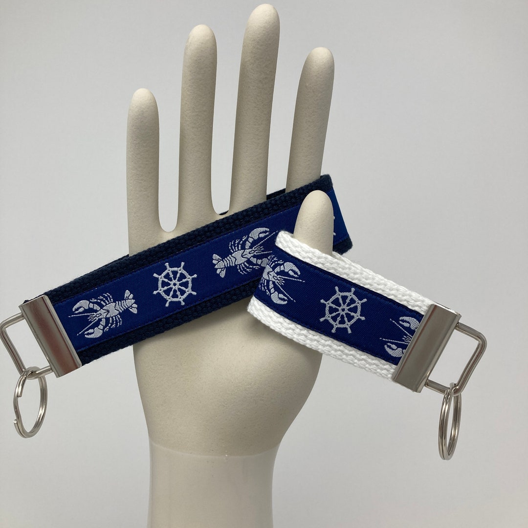 Lobsters & Ship's Wheels Ocean-theme Jacquard Ribbon Key Fob Wristlet ...