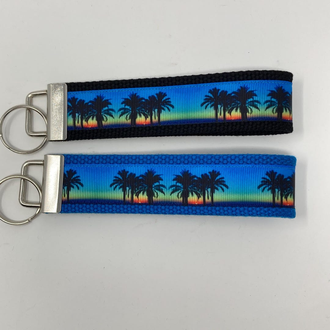 Palm Tree, Ocean Sunset, Vacation, Tropical Key Fob Wristlet Keychain ...