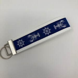 Lobsters & Ship's Wheels Ocean-theme Jacquard Ribbon Key Fob Wristlet ...
