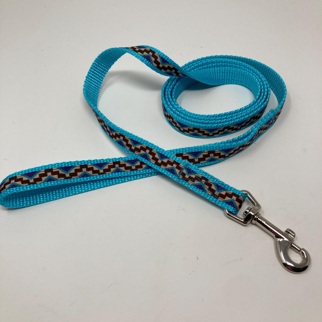 Leash: 6' Bright Blue With Aztec Print Ribbon Nylon Pet Leash, 5/8 ...