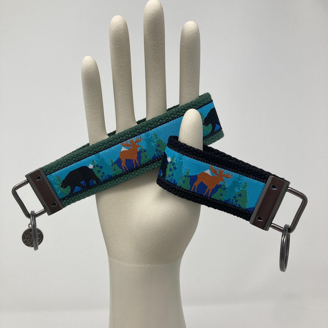 Moose & Bear in Forest Jacquard Ribbon Key Fob Wristlet Keychain ...