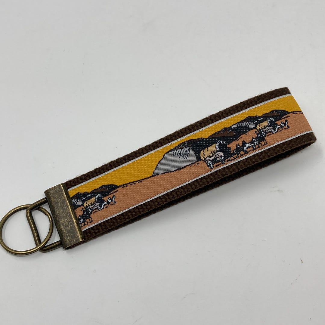 Covered Wagon Train Jacquard Ribbon Key Fob Wristlet Keychain Keyring ...