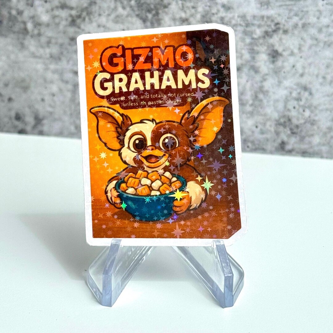 Holographic Gizmo Grahams Cereal Sticker – Vinyl Sticker | Gremlin ...