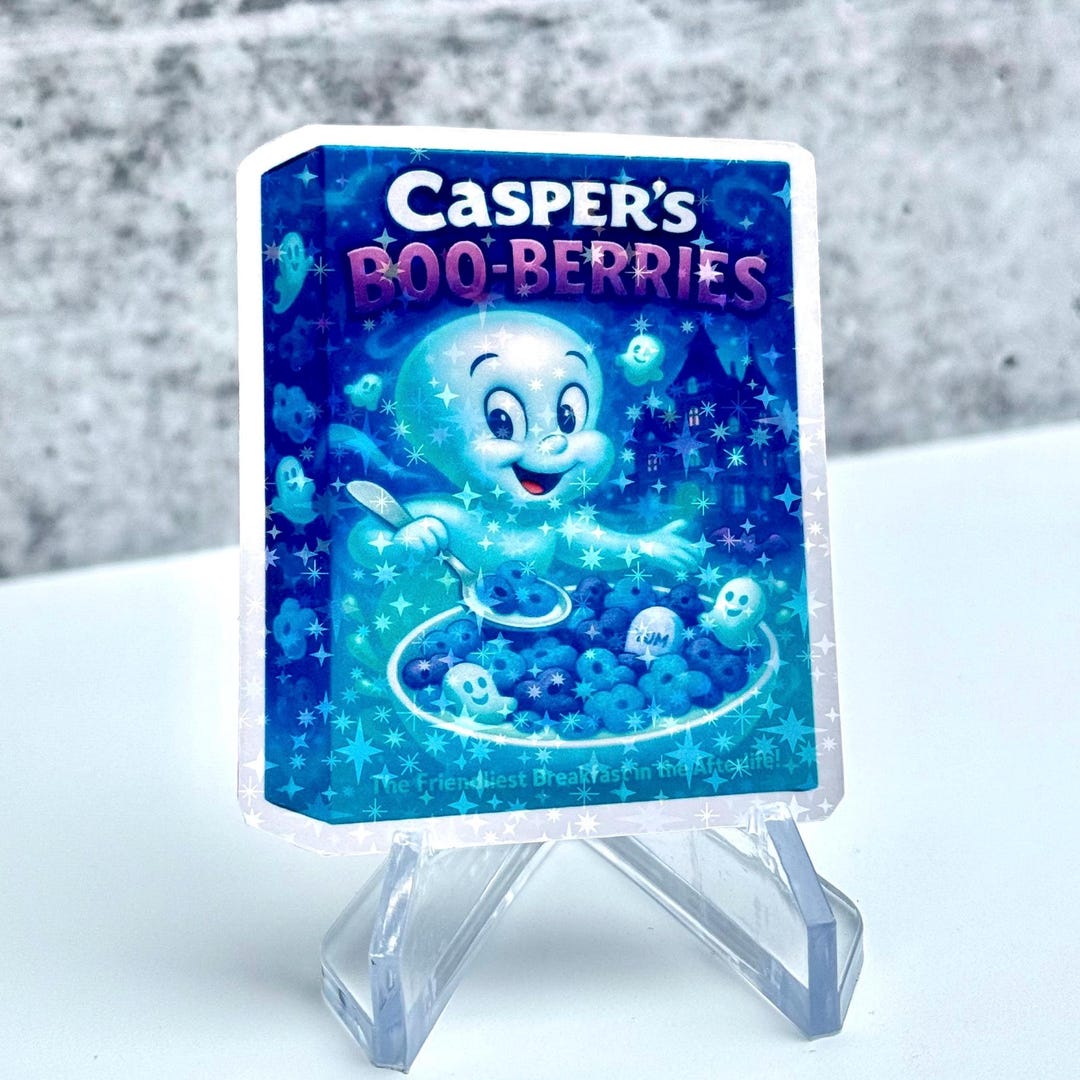Casper’s Boo-berries Holographic Sticker – Cute Ghost Cereal Box Parody ...