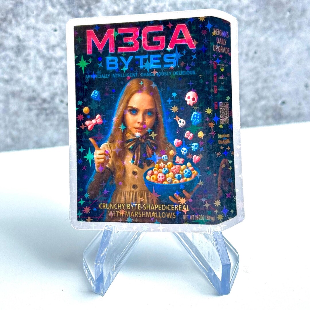 Holographic M3GAN BYTES Vinyl Sticker – Killer AI Cereal Box Parody ...