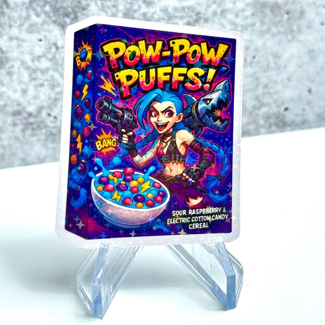 Holographic Jinx “pow-pow Puffs” Cereal Sticker – Arcane Inspired ...