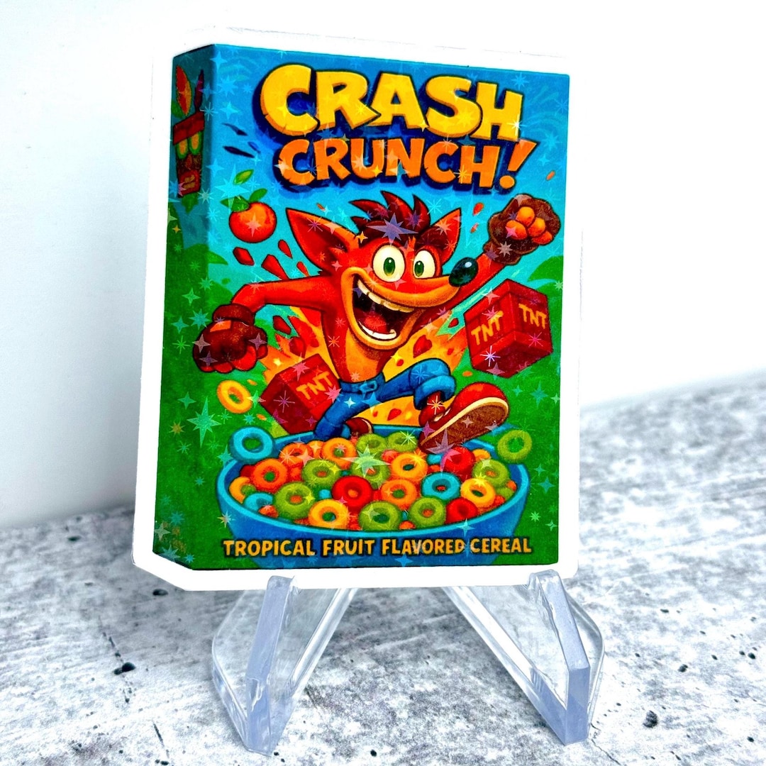Holographic Crash Crunch Tropical Fruit Cereal Box Sticker – Colorful ...