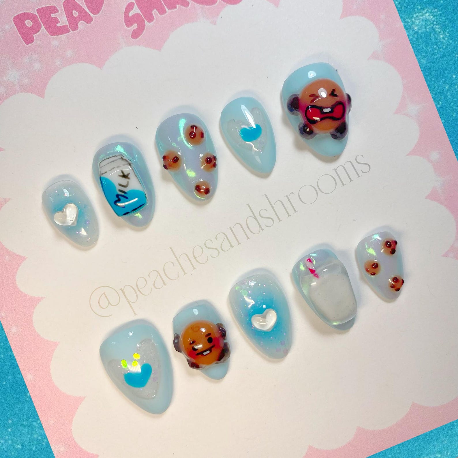 Blue Shooky Milk BT21 Inspired Suga Yoongi Custom Press on Nails - Etsy