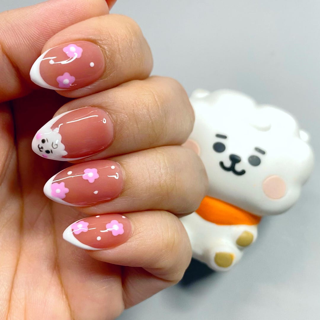 RJ Jin Bt21 French Tip Custom Press on Nail Set - Etsy