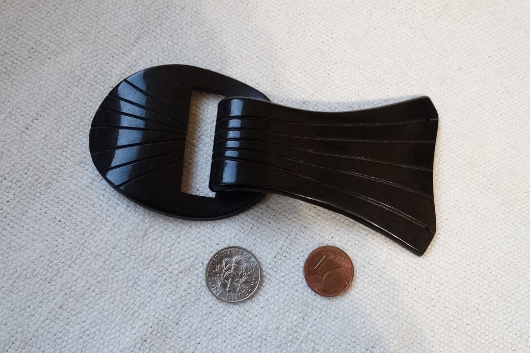 Black 2 Part Fishtail Buckle/art Deco Black Buckle/black Celluloid Belt ...