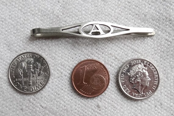 Initial A tie clip/Art deco tie clip/Silver tone lett… - Gem