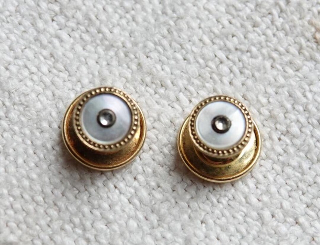 Murat Shirt Studs/vintage Mother of Pearl, Rhinestone & Gold Plated ...