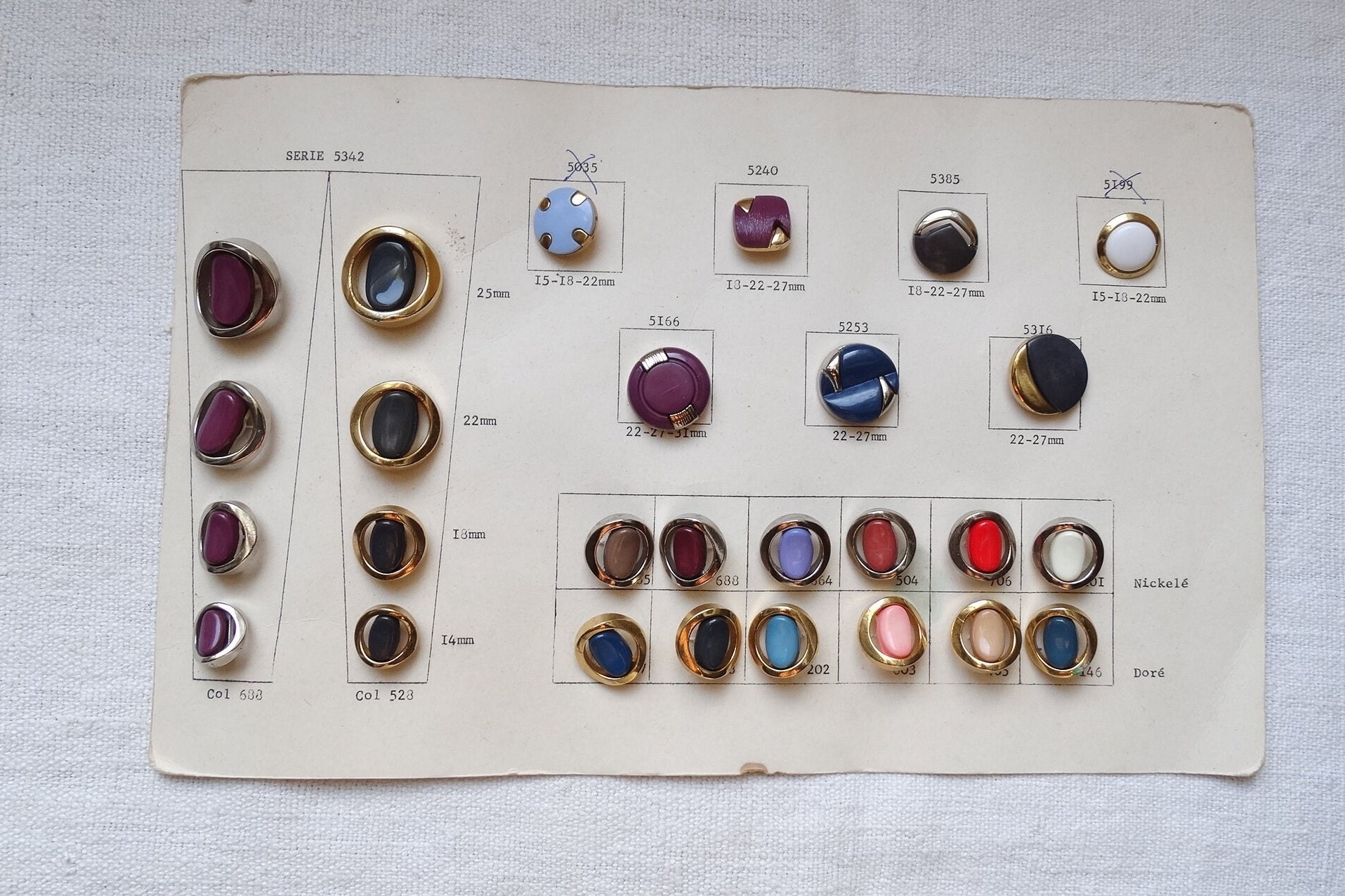 Vintage Card Sample Buttons/salesman's Sample/haberdashery/collectible ...