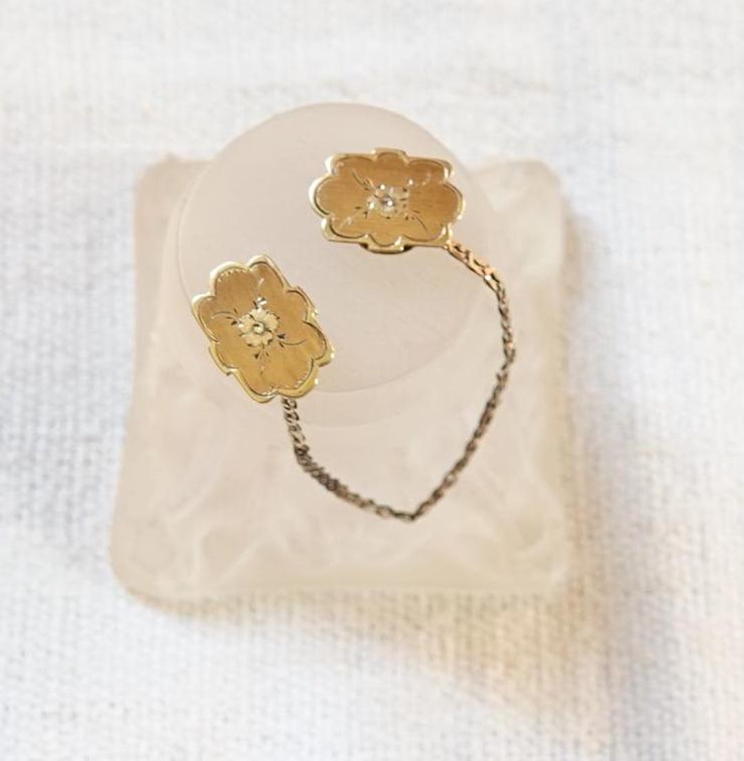 Antique Gold Plated Collar Stud Chain, Engraved Floral Design - Etsy