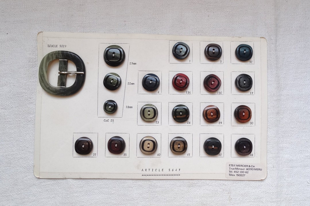 Vintage Card Sample Buttons & Buckle/salesman's Sample/haberdashery ...