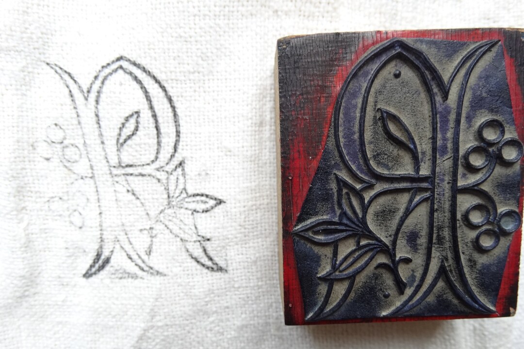 Trousseau Script R Stamp/antique Initial Print Block/fabric Printing ...
