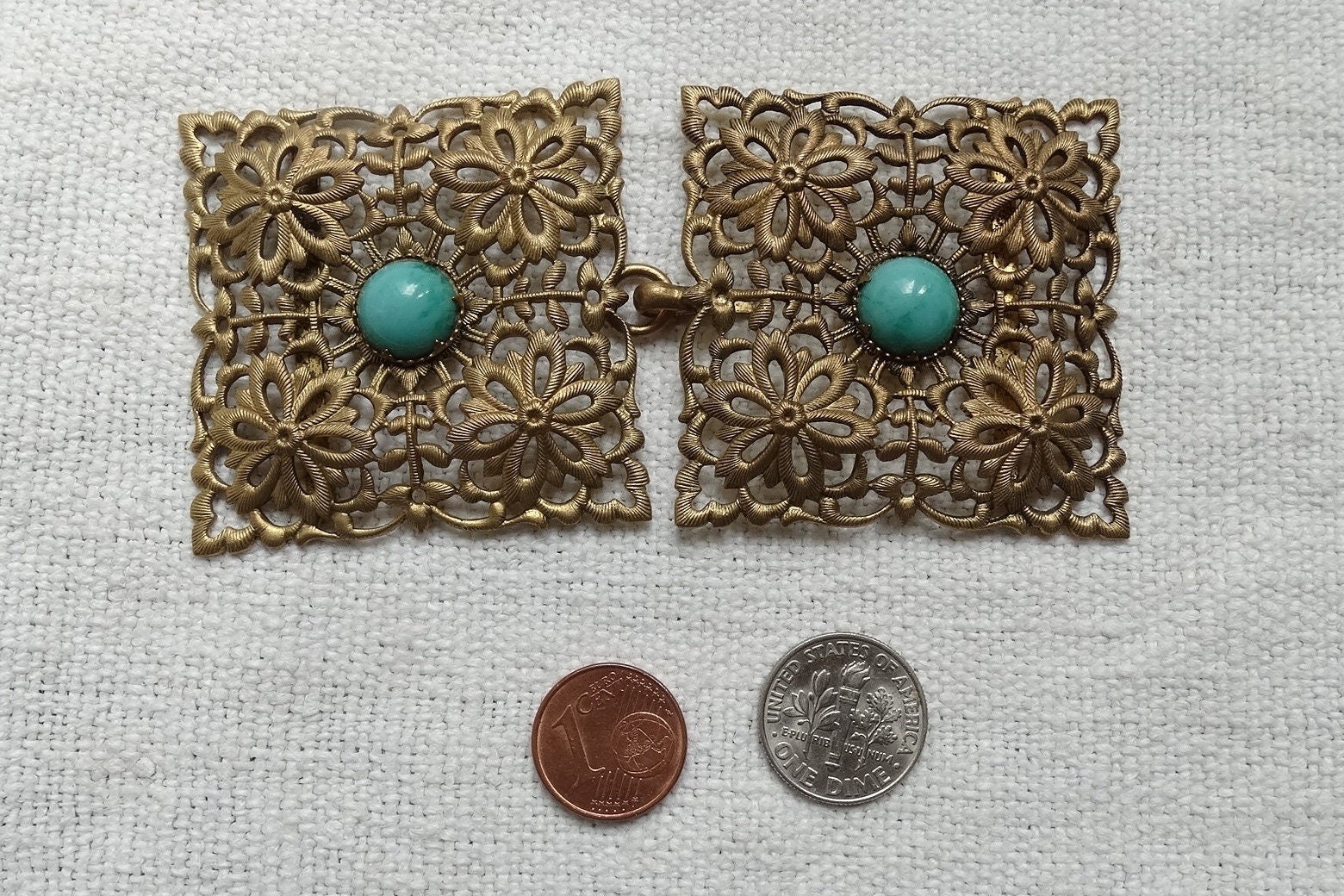Antique Cloak Clasp/filigree Gilt Brass & Glass Cape Clasp/french Belt ...