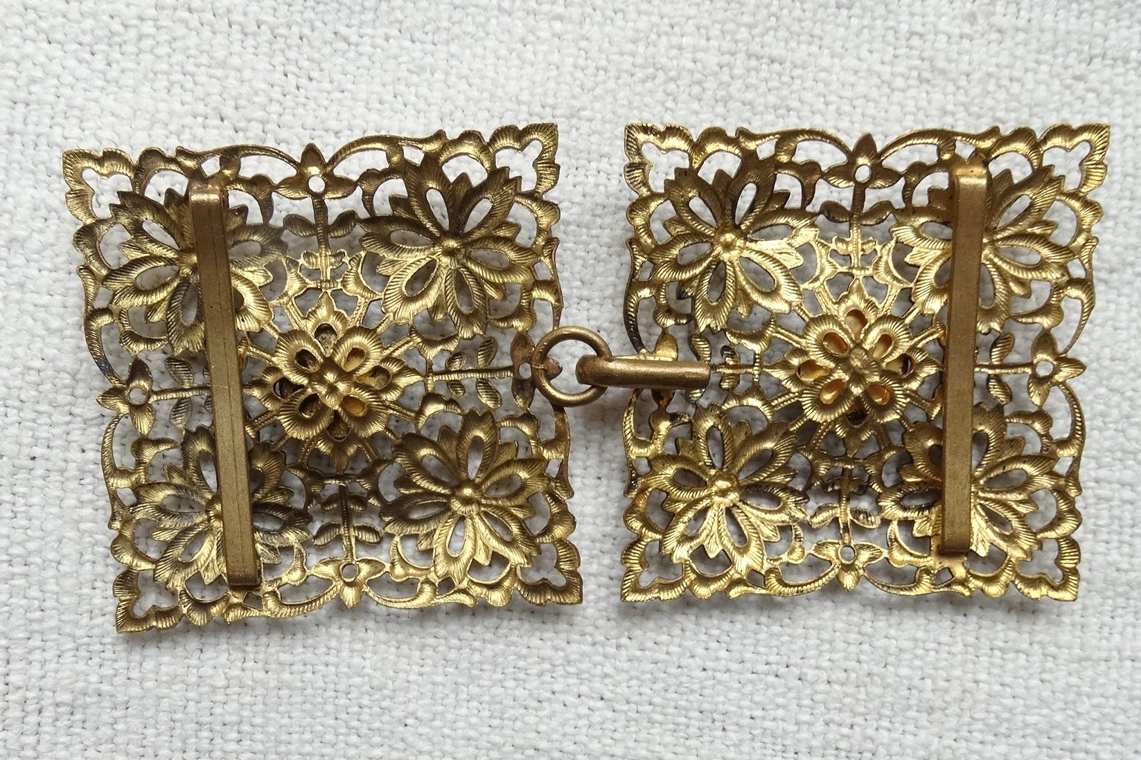 Antique Cloak Clasp/filigree Gilt Brass & Glass Cape Clasp/french Belt ...