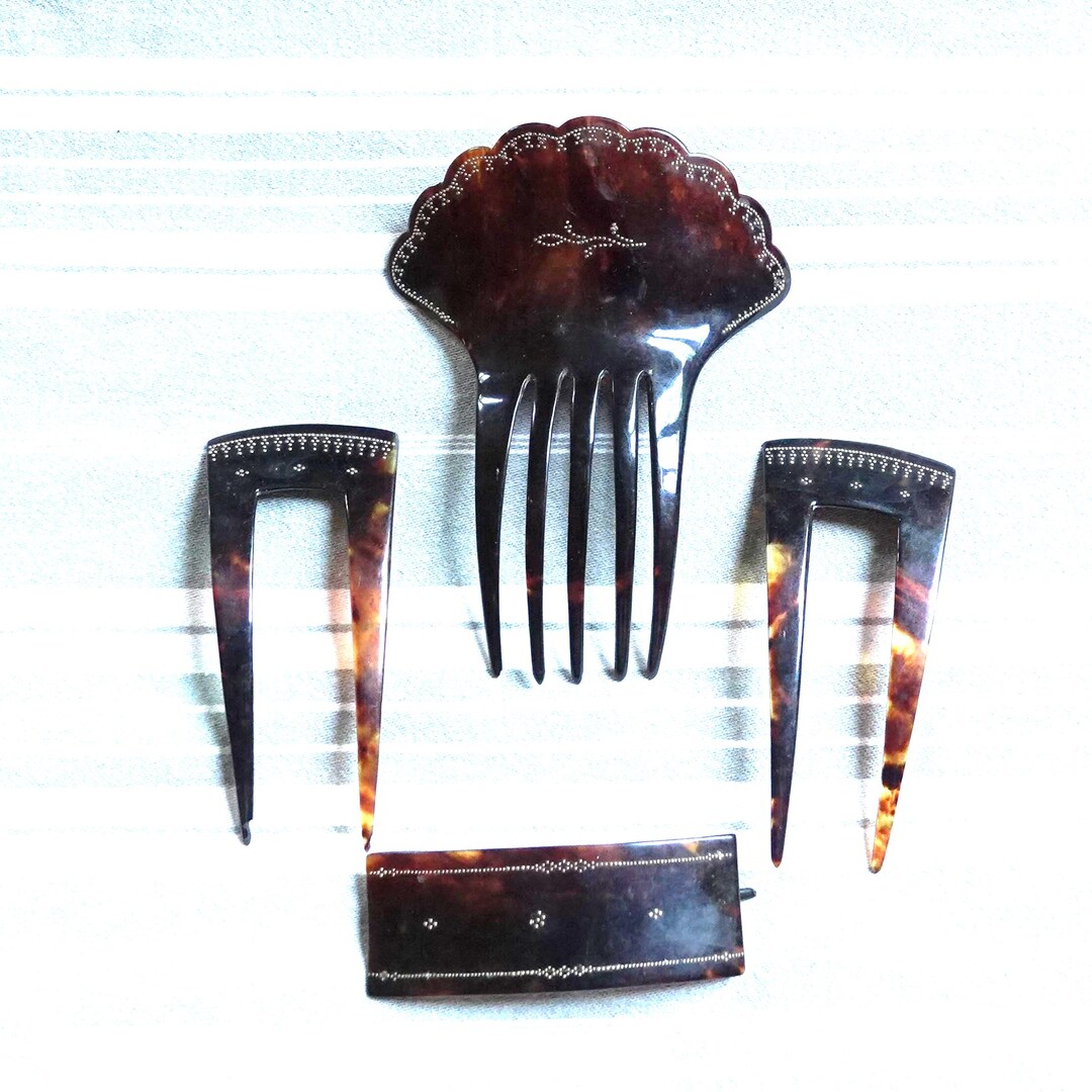 Faux Tortoise Shell Hair Combs & Barrette/3 Edwardian Mantilla Type ...