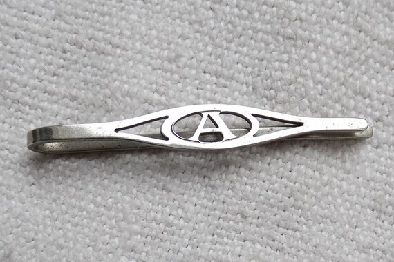 Initial A tie clip/Art deco tie clip/Silver tone lett… - Gem
