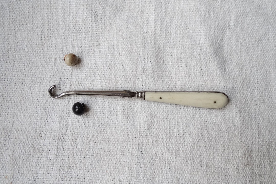 Edwardian Button Hook/steel & Bone Shoe or Boot Button Hook/antique ...